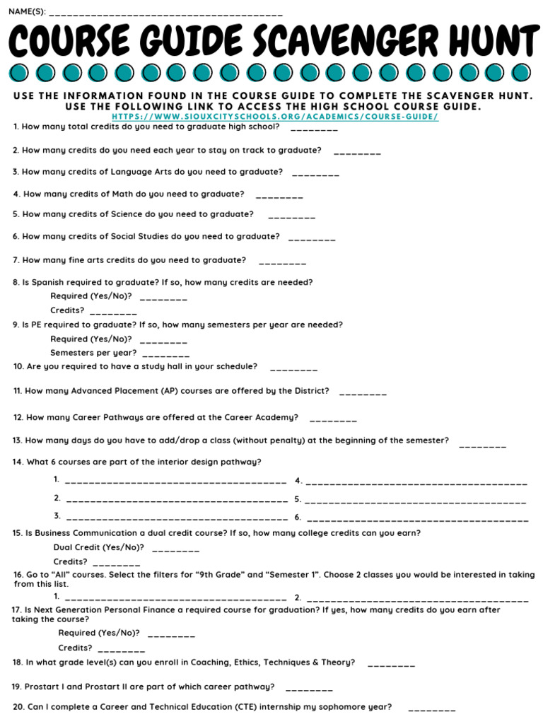 Course Guide Scavenger Hunt | PDF | Advanced Placement | Higher Education