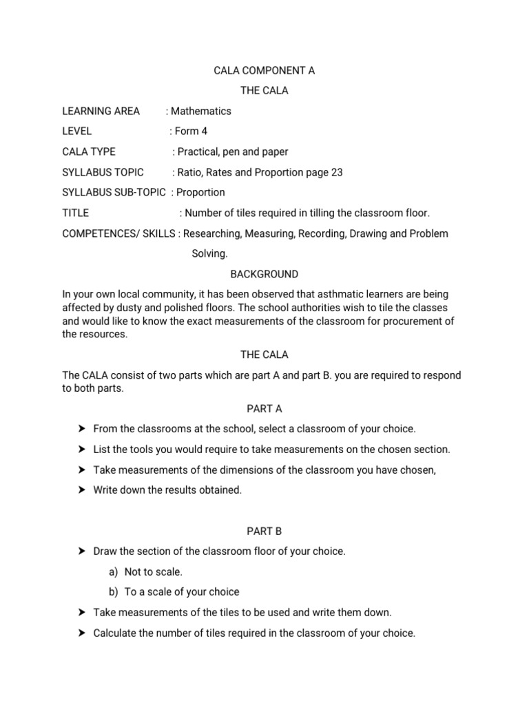 CALA COMPONENT A by gwenzi | PDF | Classroom | Learning