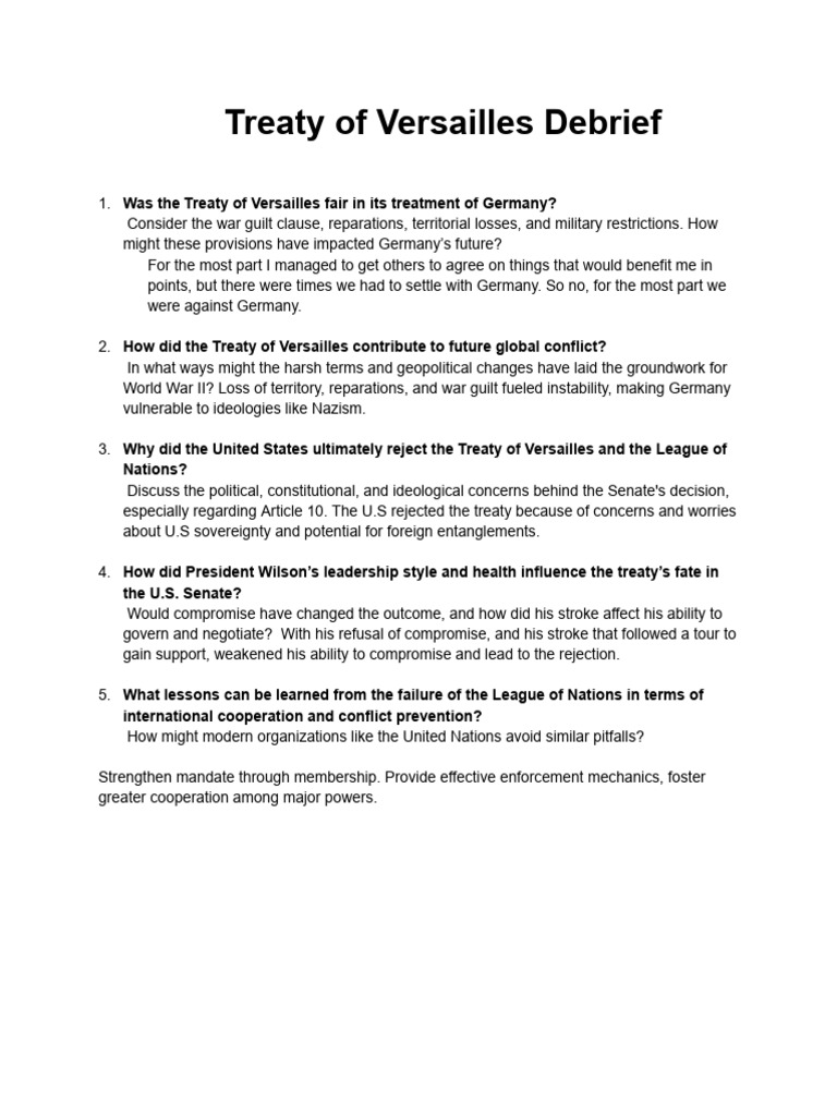 Treaty of Versailles Impact Analysis | PDF