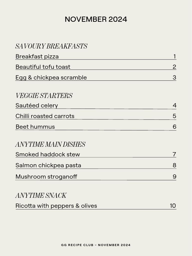 November 2024 Savory Recipe Collection | PDF | Pasta | Chickpea