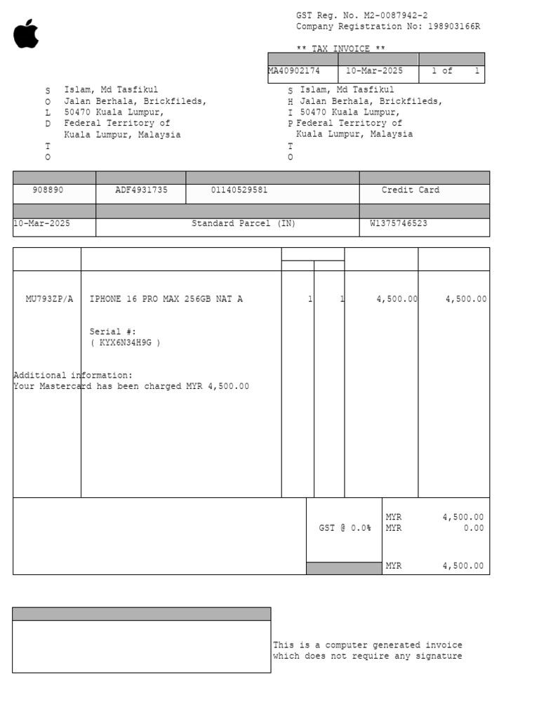 iPhone 16 Pro Max Invoice Details | PDF | Apple Inc.