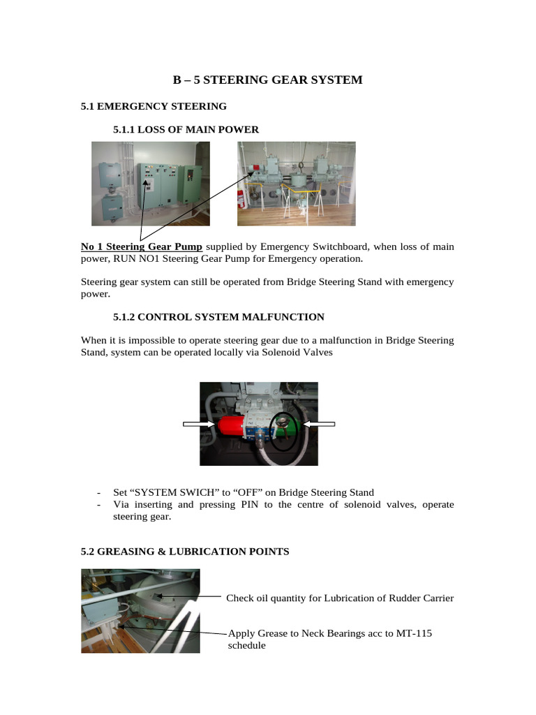 B-5 Steering Gear Emergency Procedures | PDF | Relay | Pump