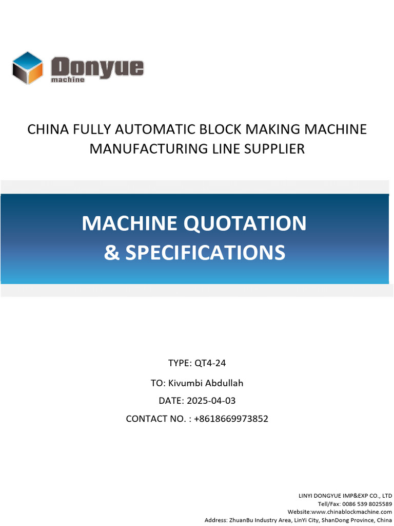 Donyue QT4-24 Quotation To Kivumbi Abdullah | PDF | Secondary Sector Of The Economy | Mechanical ...