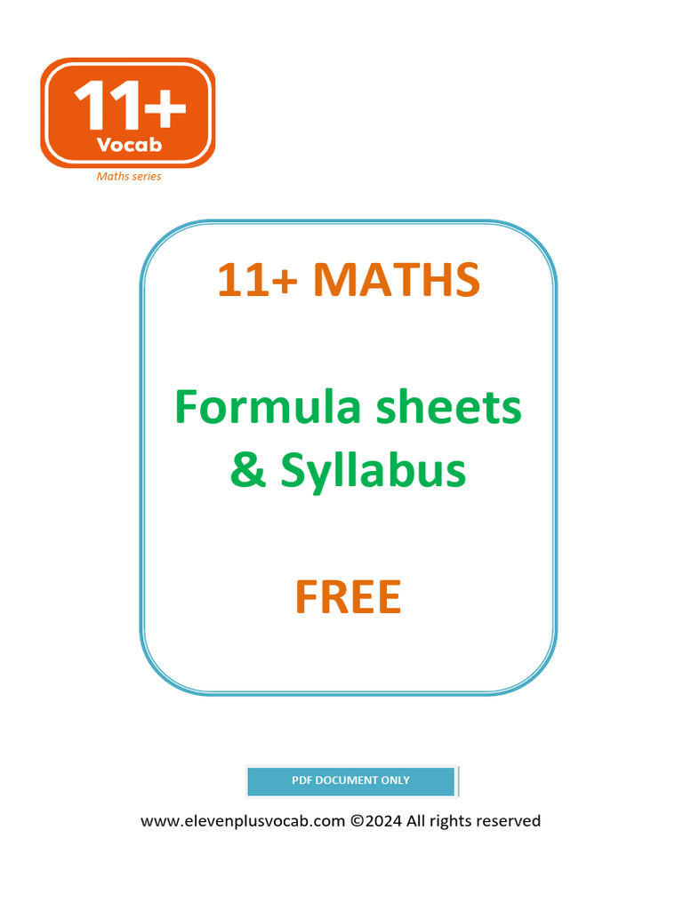 EPV Maths Formula Sheets for 11+ | PDF | Litre | Area