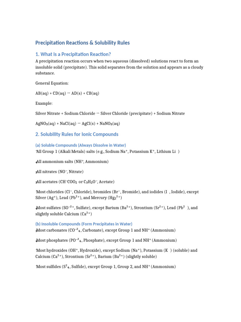 Precipitation Reactions Solubility Rules Updated | PDF | Precipitation ...
