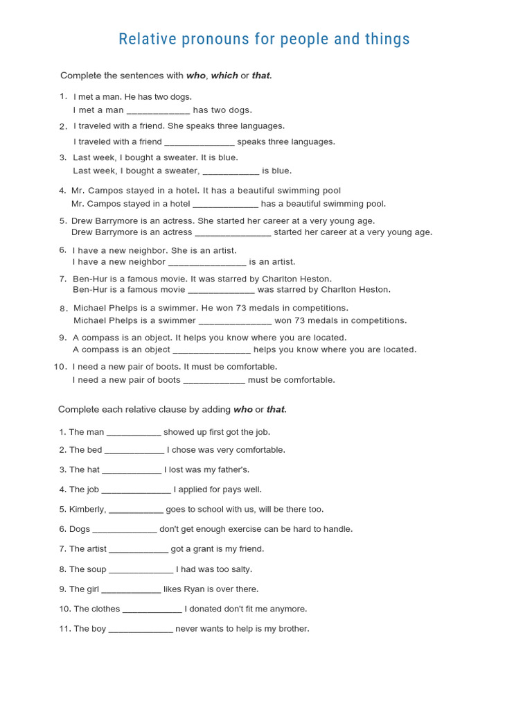 Relative Pronouns For People and Things | PDF