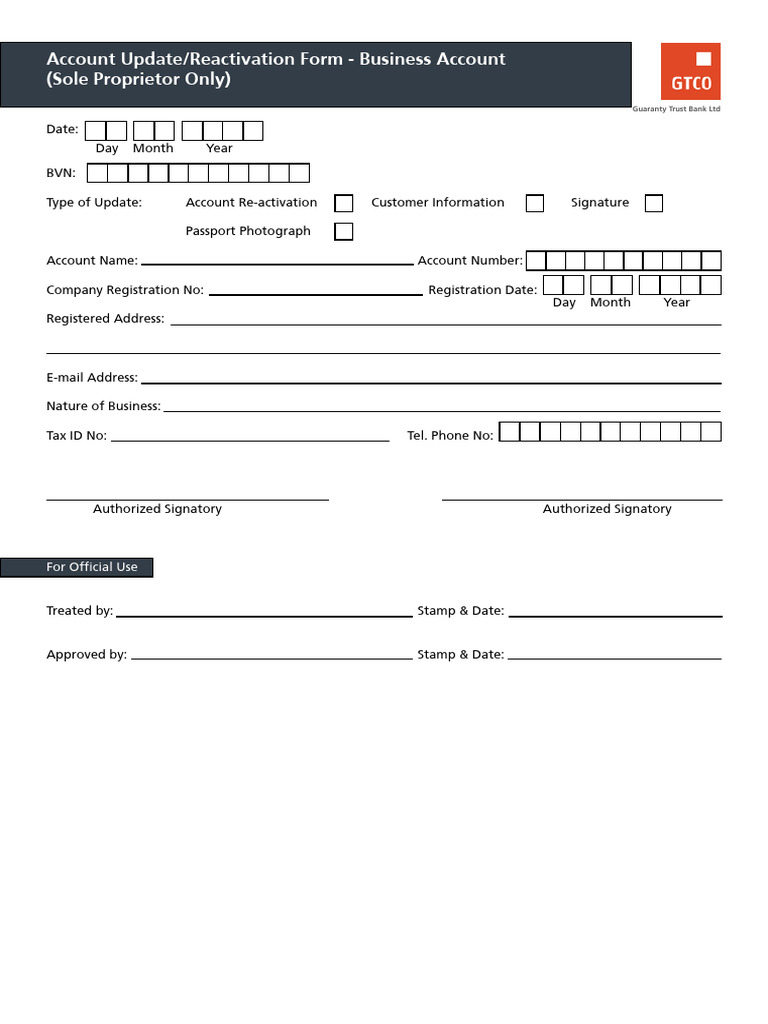 Account Update Reactivation Form Sole Proprietorship | PDF