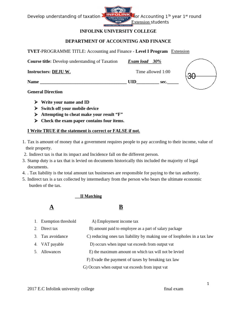 Taxation Final Exam for Accounting Students | PDF | Taxes | Income Tax