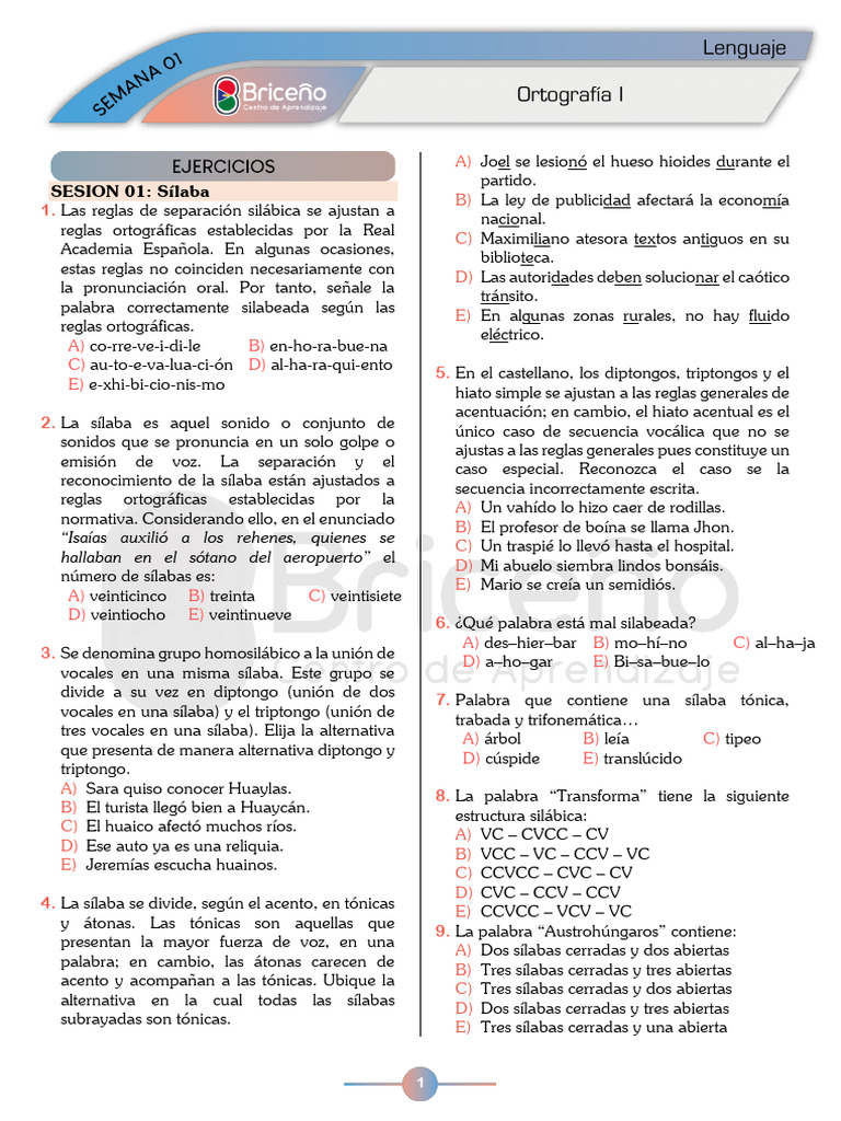 8. Lenguaje Semana 01 - MODIFICADO | PDF | Sílaba | Fonética