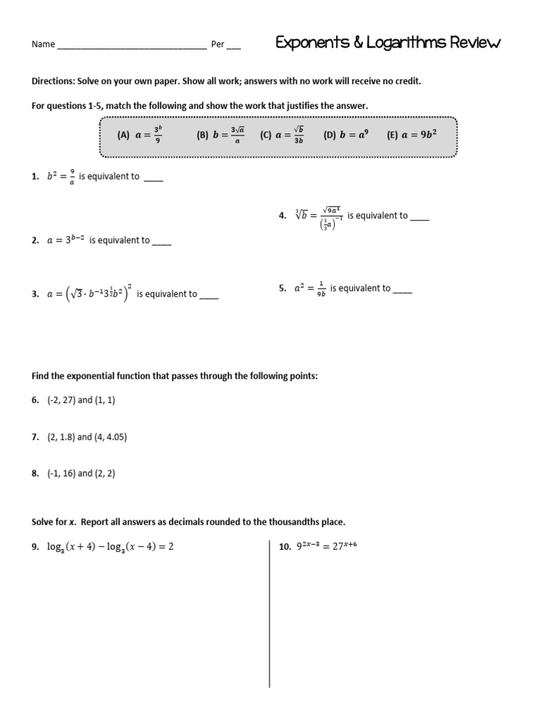 Exponents & Logarithms Review | PDF | Interest | Complex Analysis