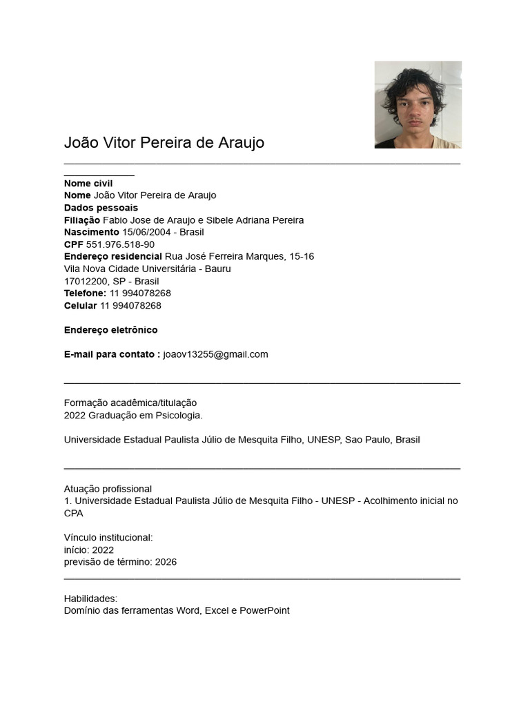 Currículo_João Vitor Pereira de Araujo (1) (1) | PDF