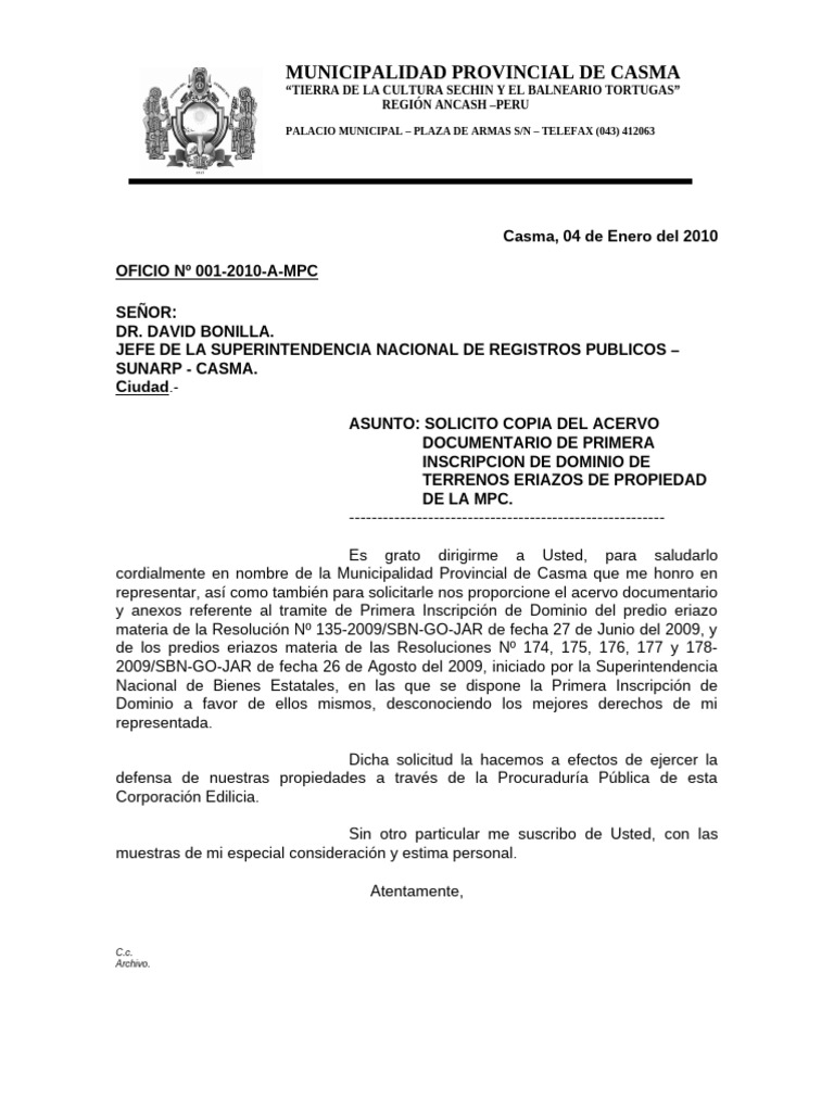 Oficio #001-10 | PDF