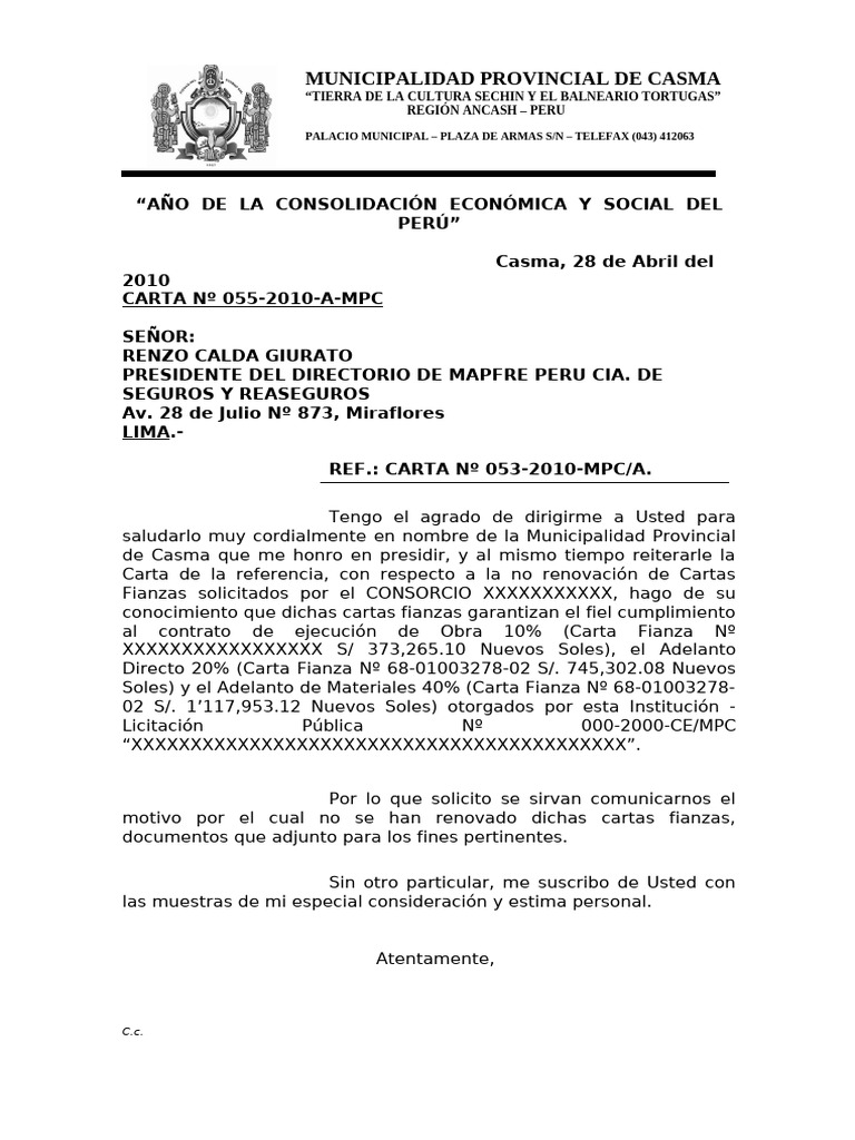 Carta #055-2010 - Mapfre | PDF