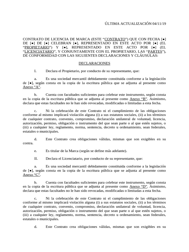 E1 - formato contrato de licencia - v3 | PDF | Propiedad | Justicia