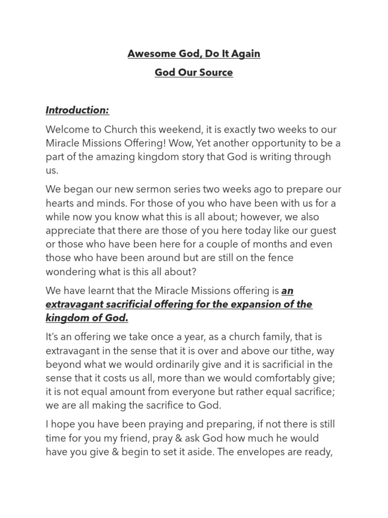 Miracle Missions Offering: God Our Source | PDF | Sacrifice | Jesus