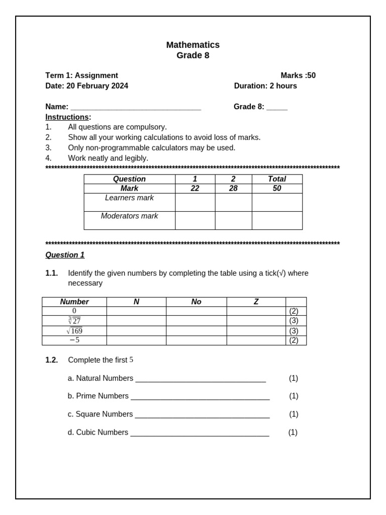 Grade 8 Term 1 Maths Assignment | PDF | Financial Services | Trade