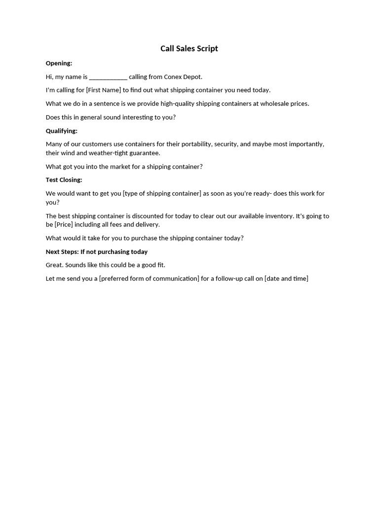 Call Sales Script | PDF