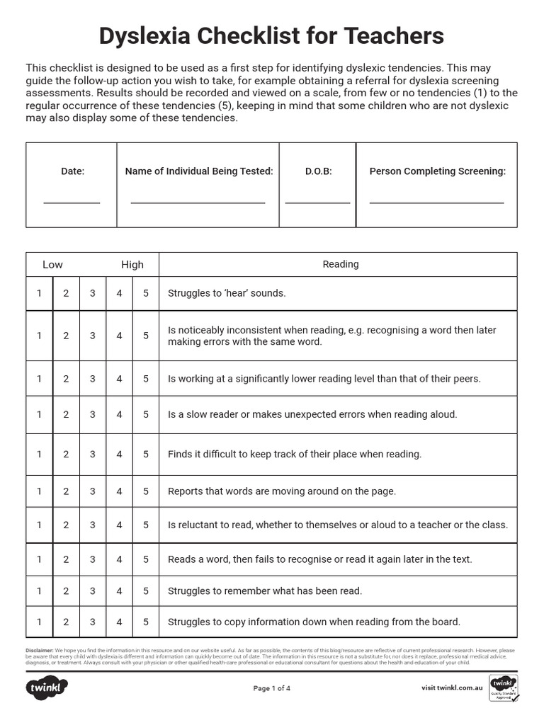 Au S 1664429363 Dyslexia Initial Screening Checklist For Teachers Ver 1 ...