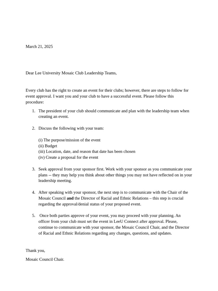 Event Approval Process for Mosaic Clubs | PDF