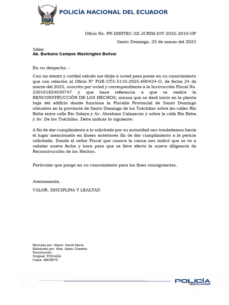 Oficio Descargo Reconstrucción de los Hechos-signed | PDF