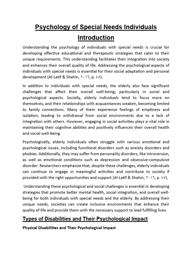 Psychology of Special Needs Individuals | PDF | Mental Health ...
