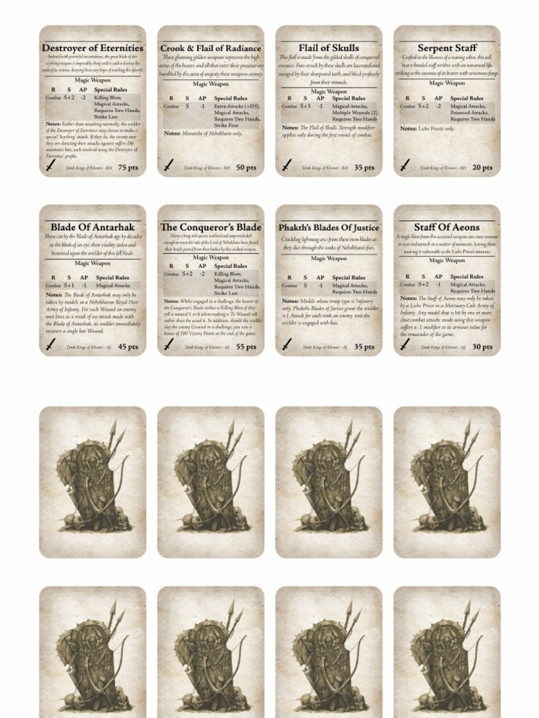 Unofficial Tomb Kings Magic Items Reference Cards | PDF