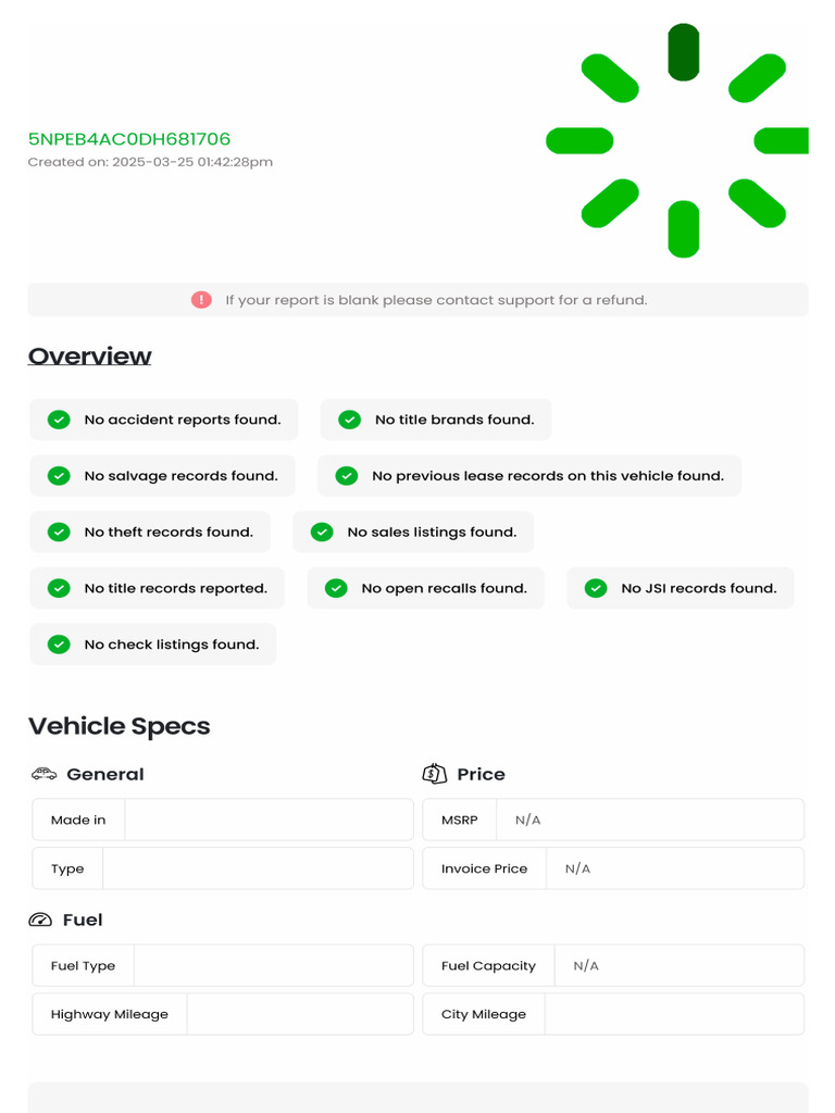 VinReport - 5NPEB4AC0DH681706 (1)nnn | PDF