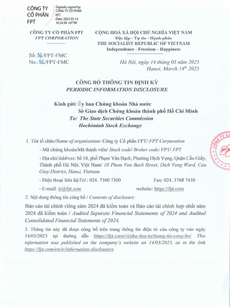 20250314 - FPT - BCTC hop nhat da kiem toan nam 2024 | PDF