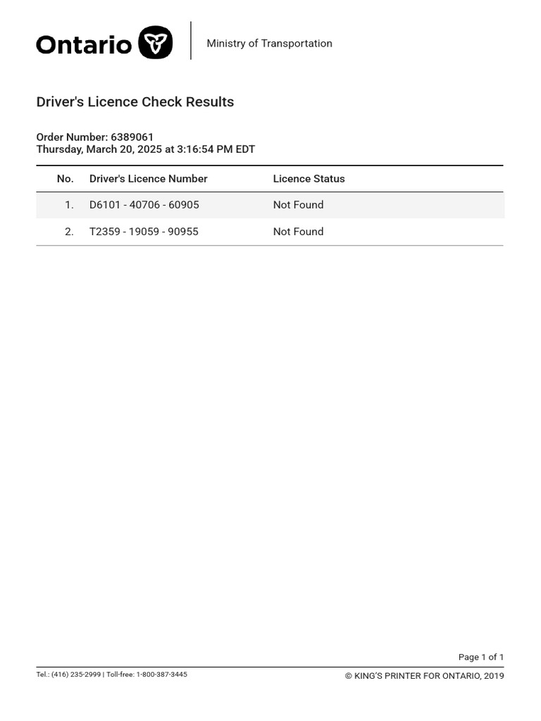 Drivers Licence Check Results | PDF