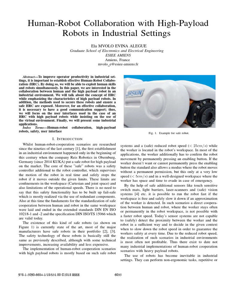 Human-Robot Collaboration with High Payloads | PDF | Computer Science ...