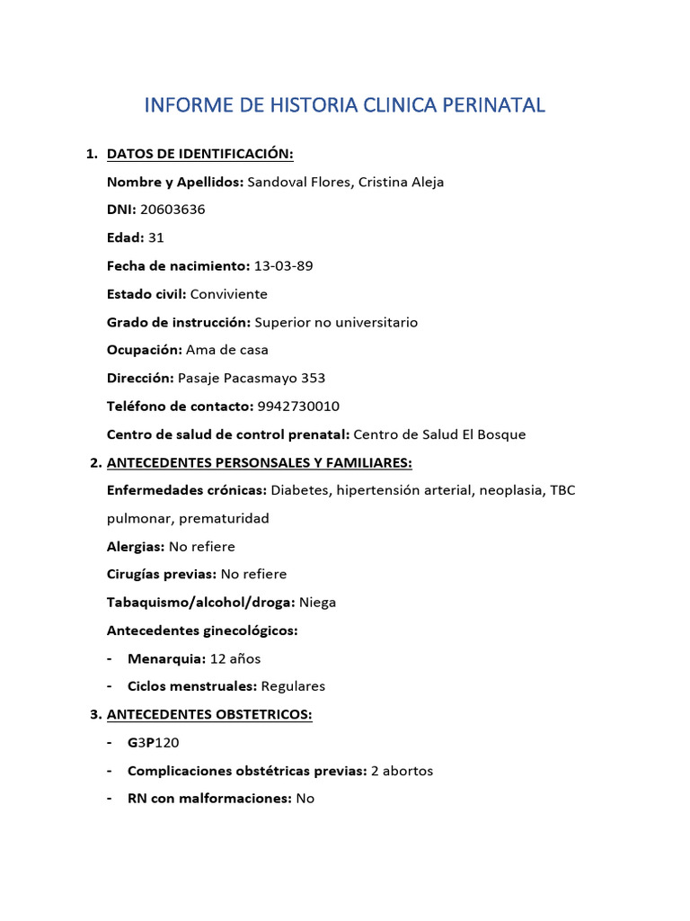 Informe de Historia Clinica Perinatal2 | PDF