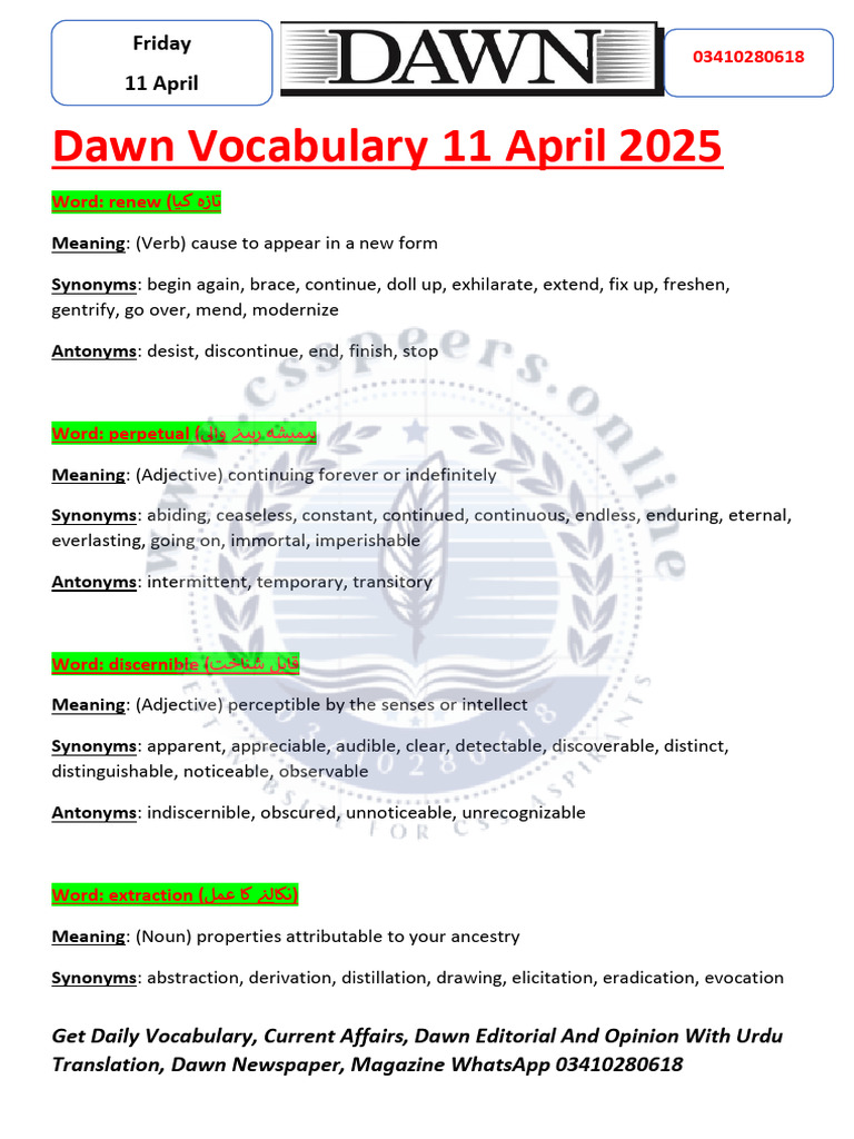 Daily Vocabulary and Synonyms Guide | PDF | Linguistic Morphology ...