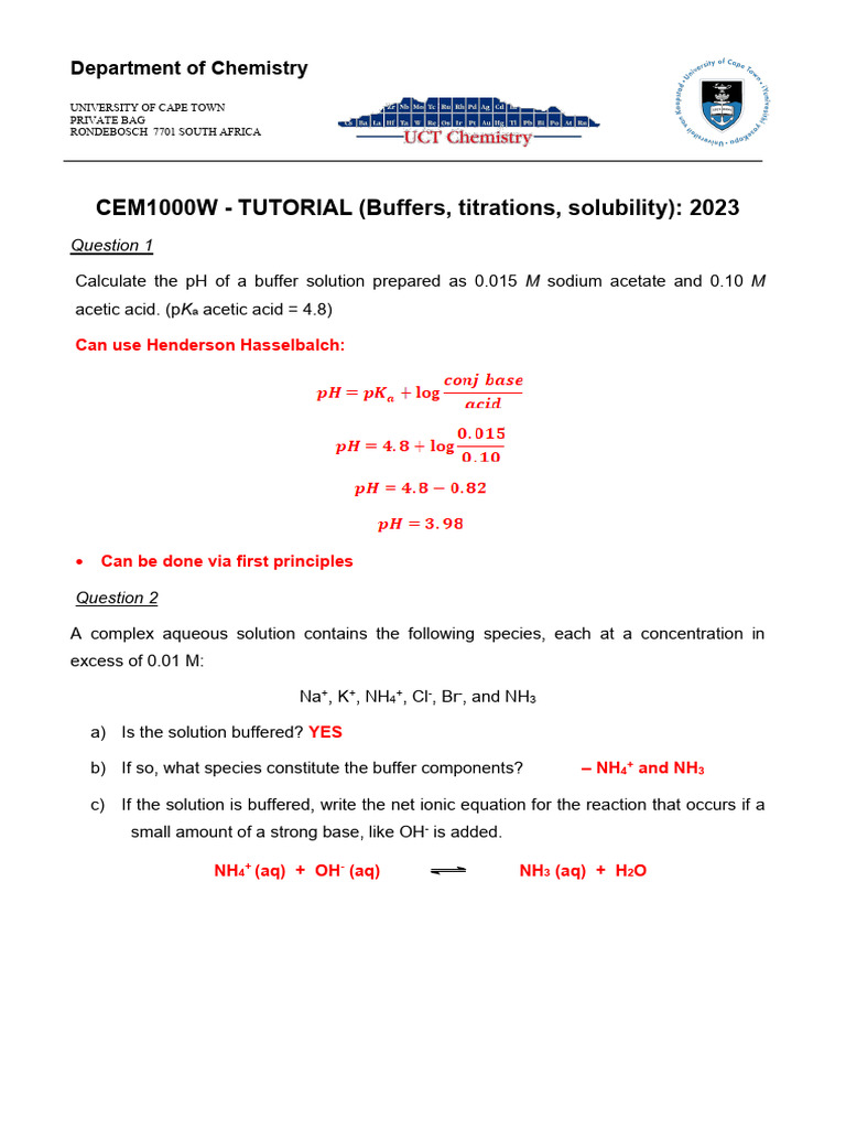 CEM1000W Tutorial Acids and bases II memo | PDF | Buffer Solution | Ph