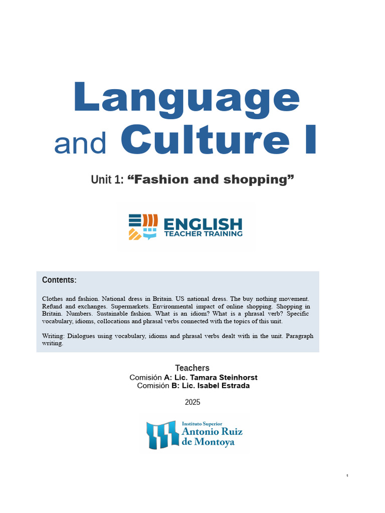 2025 - Unit 1 - Fashion & Shopping | PDF | English Language | Clothing
