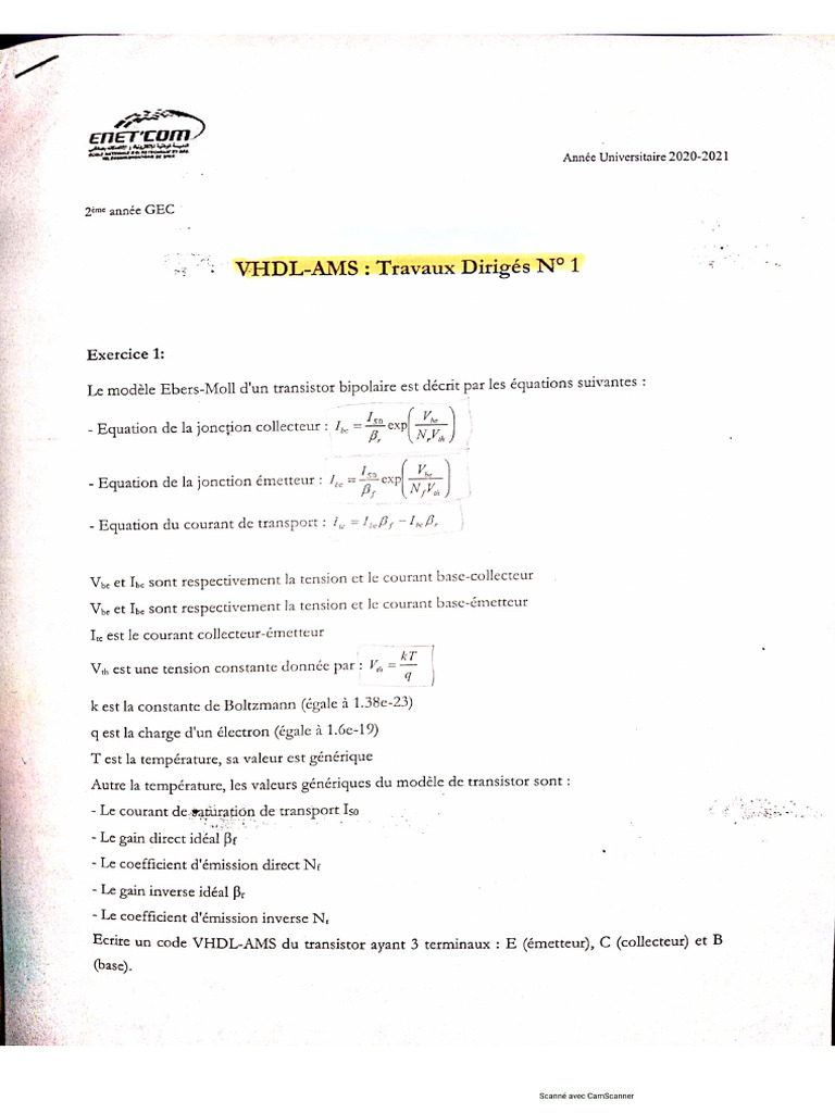 td1 VHDL-AMS Énoncé+corrigé | PDF