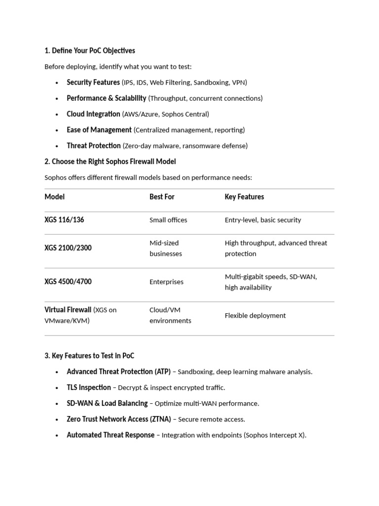 Sophos Firewall PoC Guide and Objectives | PDF