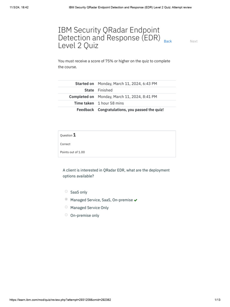 02__IBM_Security_QRadar_Endpoint_Detection_and_Response__EDR__Level_2_Quiz.pdf | PDF | Computer ...