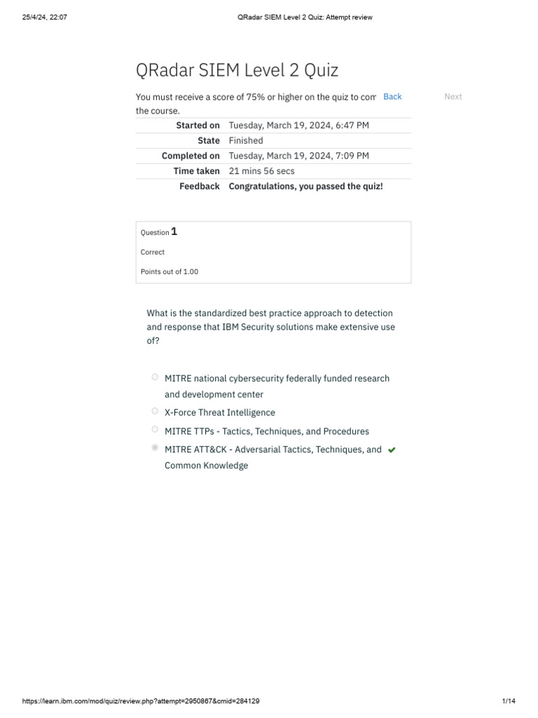 QRadar SIEM Level 2 Quiz PDF | PDF | Cloud Computing | Computer Science