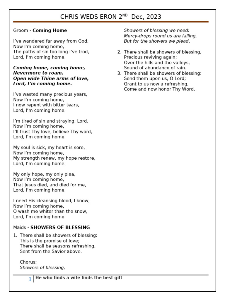 Chris Weds Eron 2nd Dec 2023 | PDF | Eucharist | Christian Worship And ...