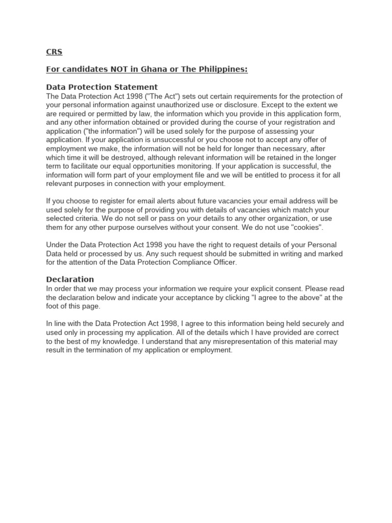 Data Protection Statement for Applicants | PDF