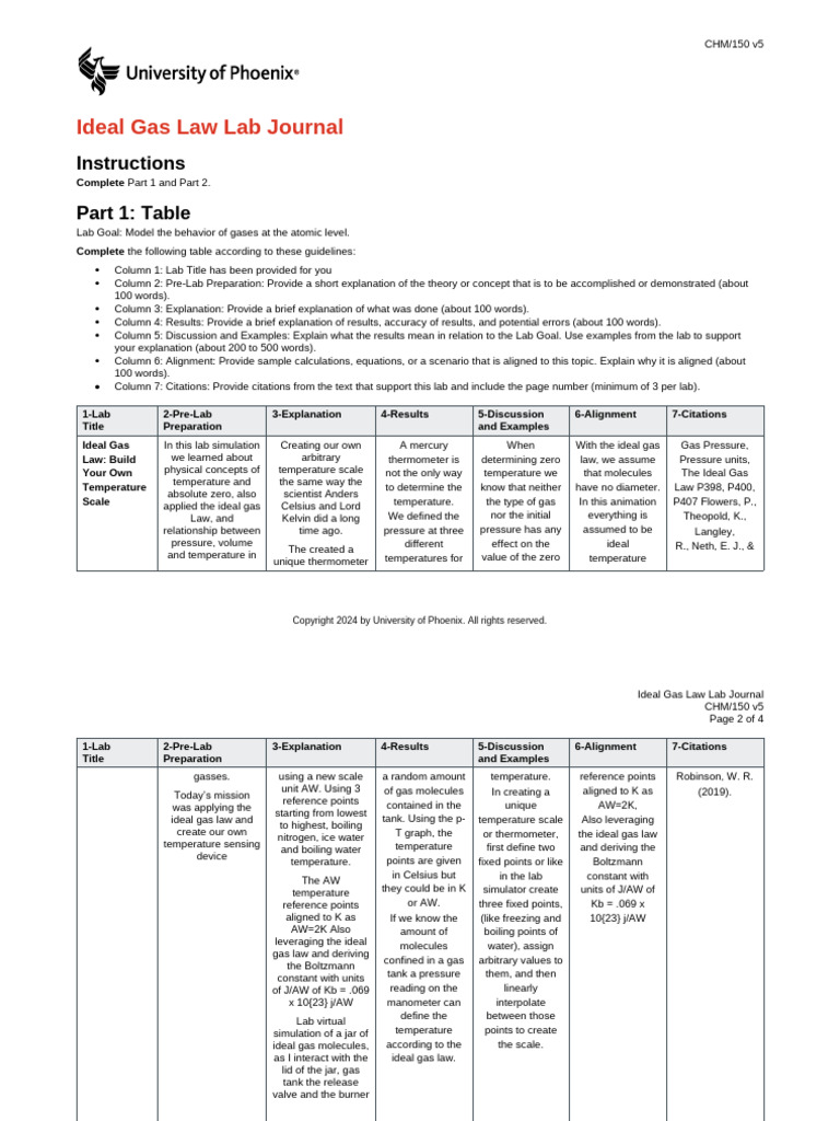 chm150 v5 wk7 Lab Journal | PDF | Gases | Temperature