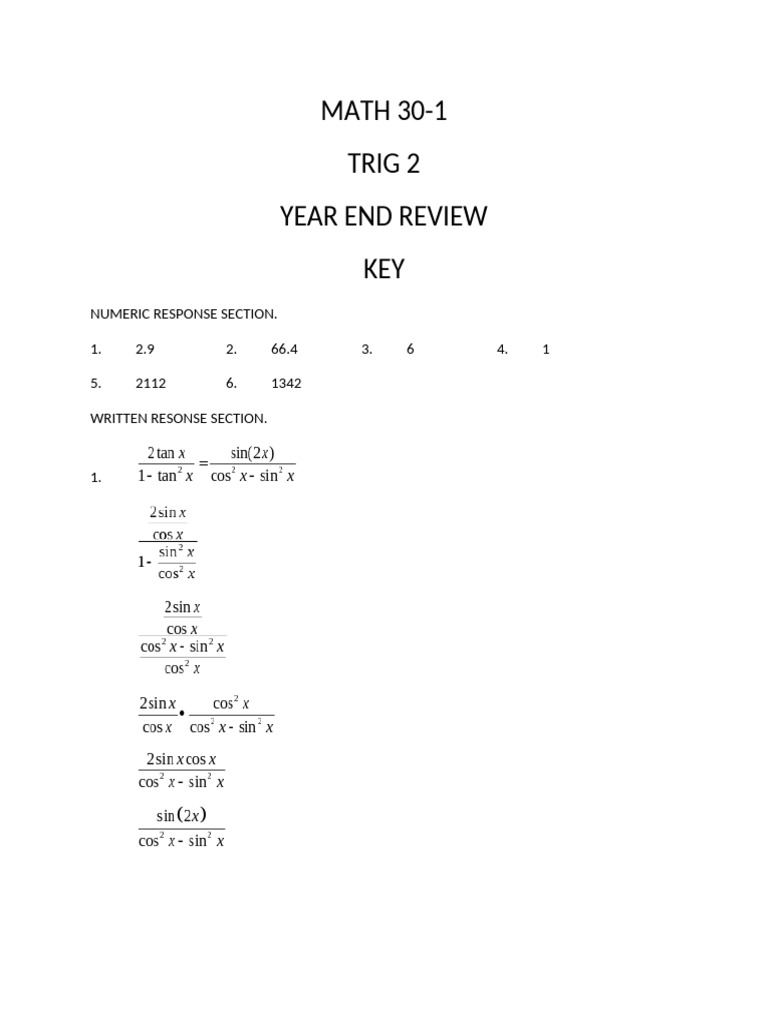Year End Review Trig 2 Key | PDF