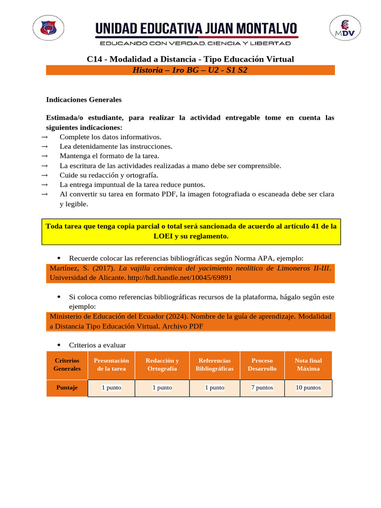 Tarea Historia 1ero BG U2 S1, S2 | PDF