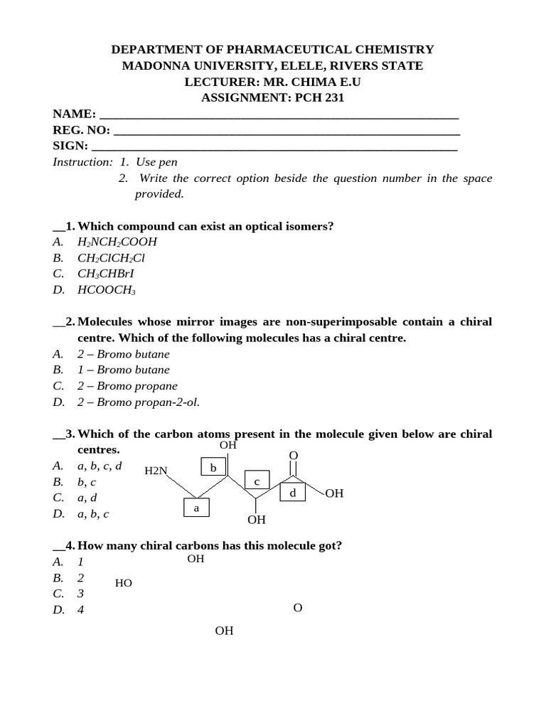 Test by Chimaco October 2023 | PDF | Chemical Polarity | Chirality ...