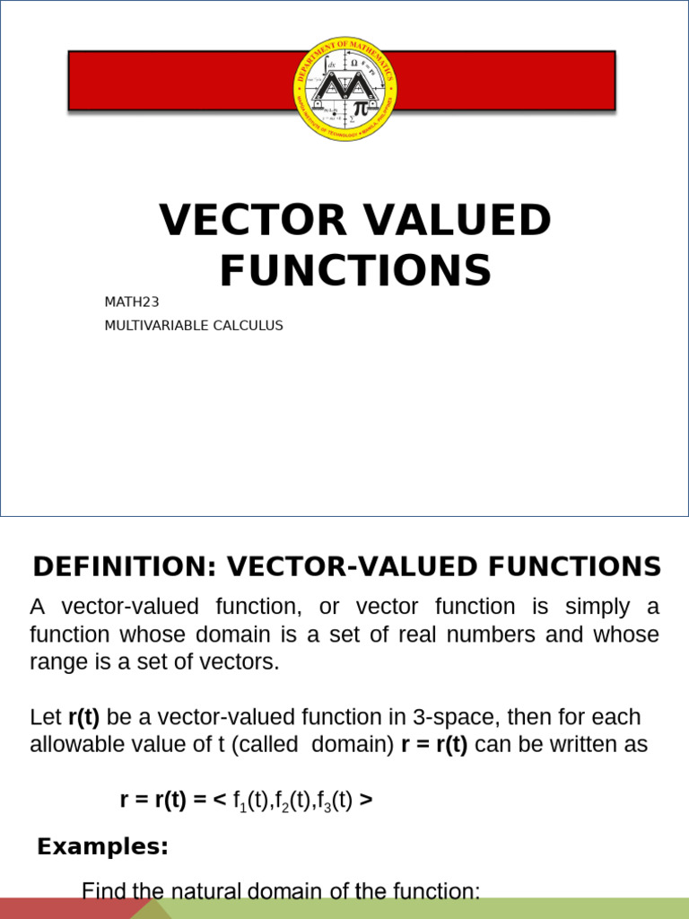 Math23 - L5 Vector Valued Function | PDF | Function (Mathematics) | Derivative