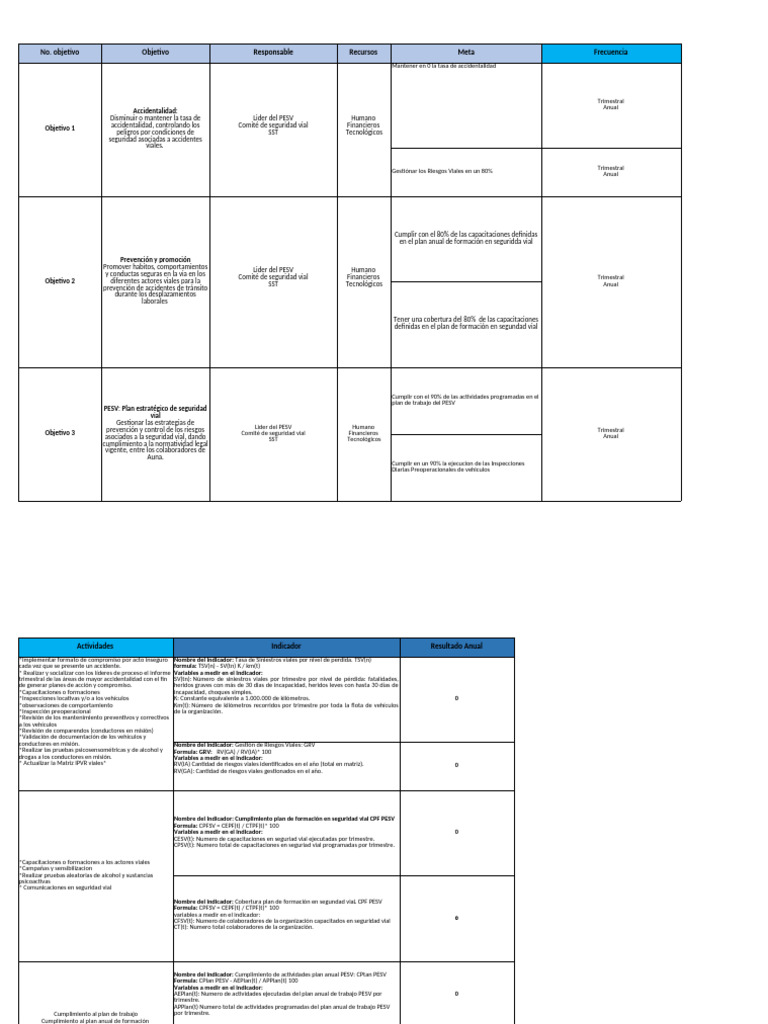 Objetivos y Metas PESV 1 | PDF | Seguridad vial | Accidente de tráfico