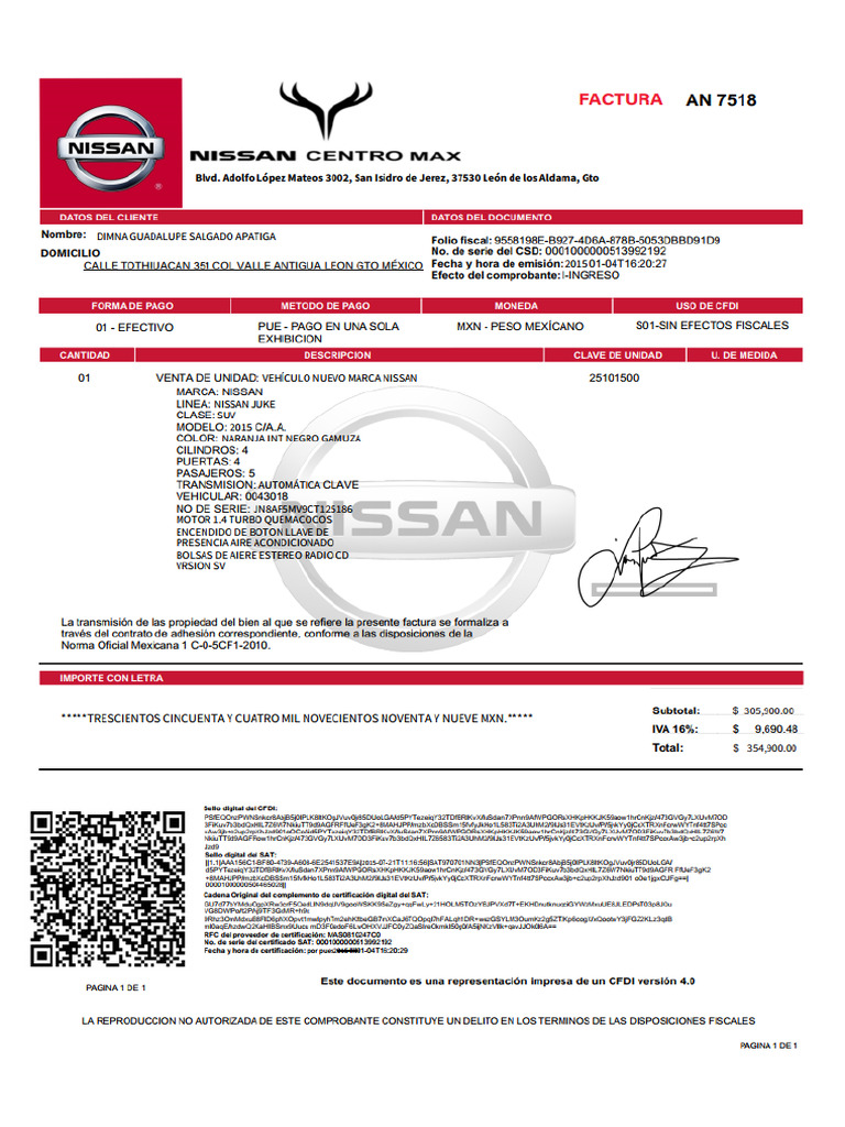 Factura Cfdi Nissan Platina 2006 PDF | PDF