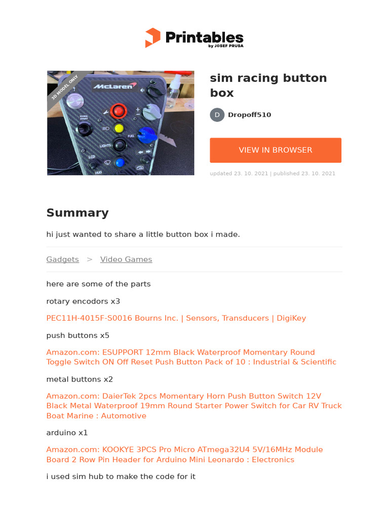 Sim Racing Button Box | PDF