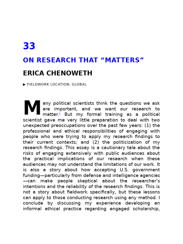 Chenoweth - On Research That Matters | PDF | Nonviolence