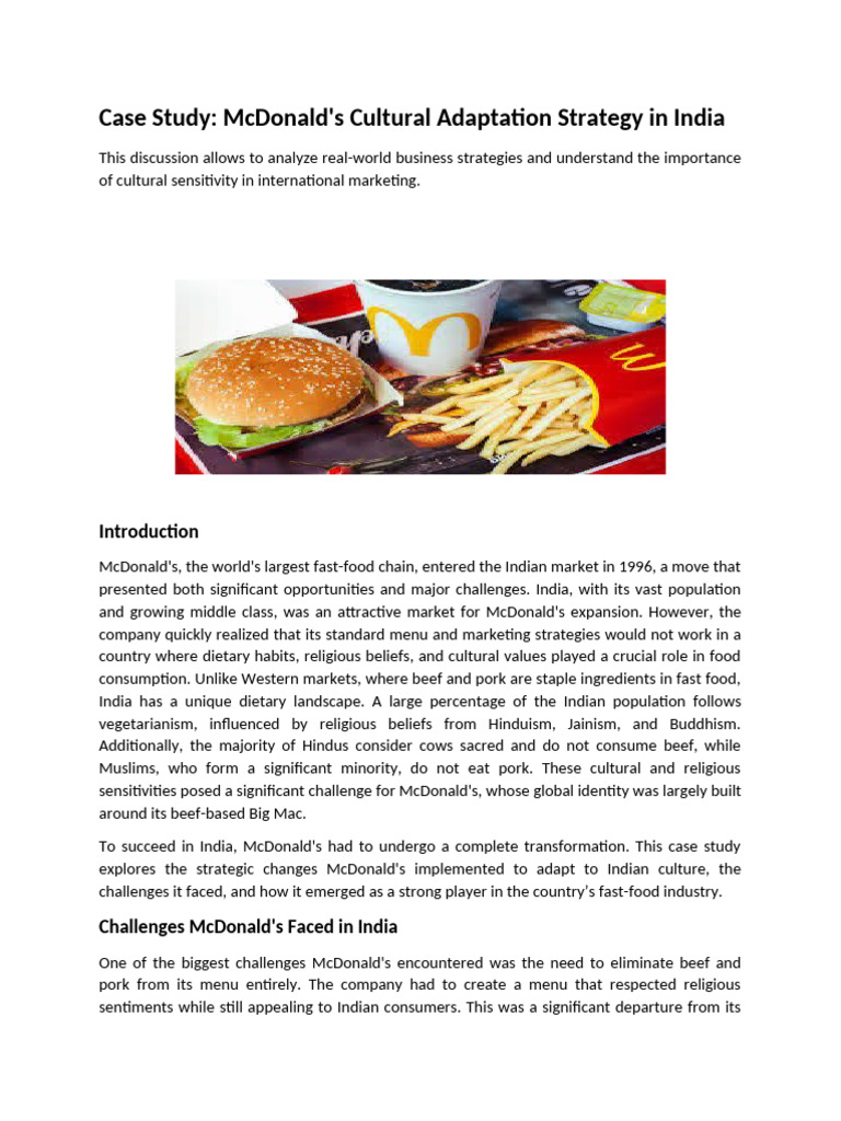 McDonald's Cultural Adaptation in India | PDF | Mc Donald's | Indian ...